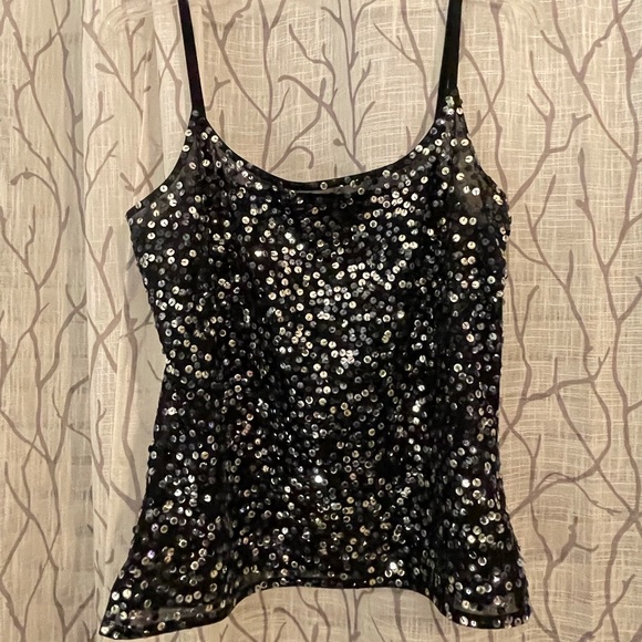 Reba | Tops | Black Stretch Tank With Silver Gray And Black Sequins ...